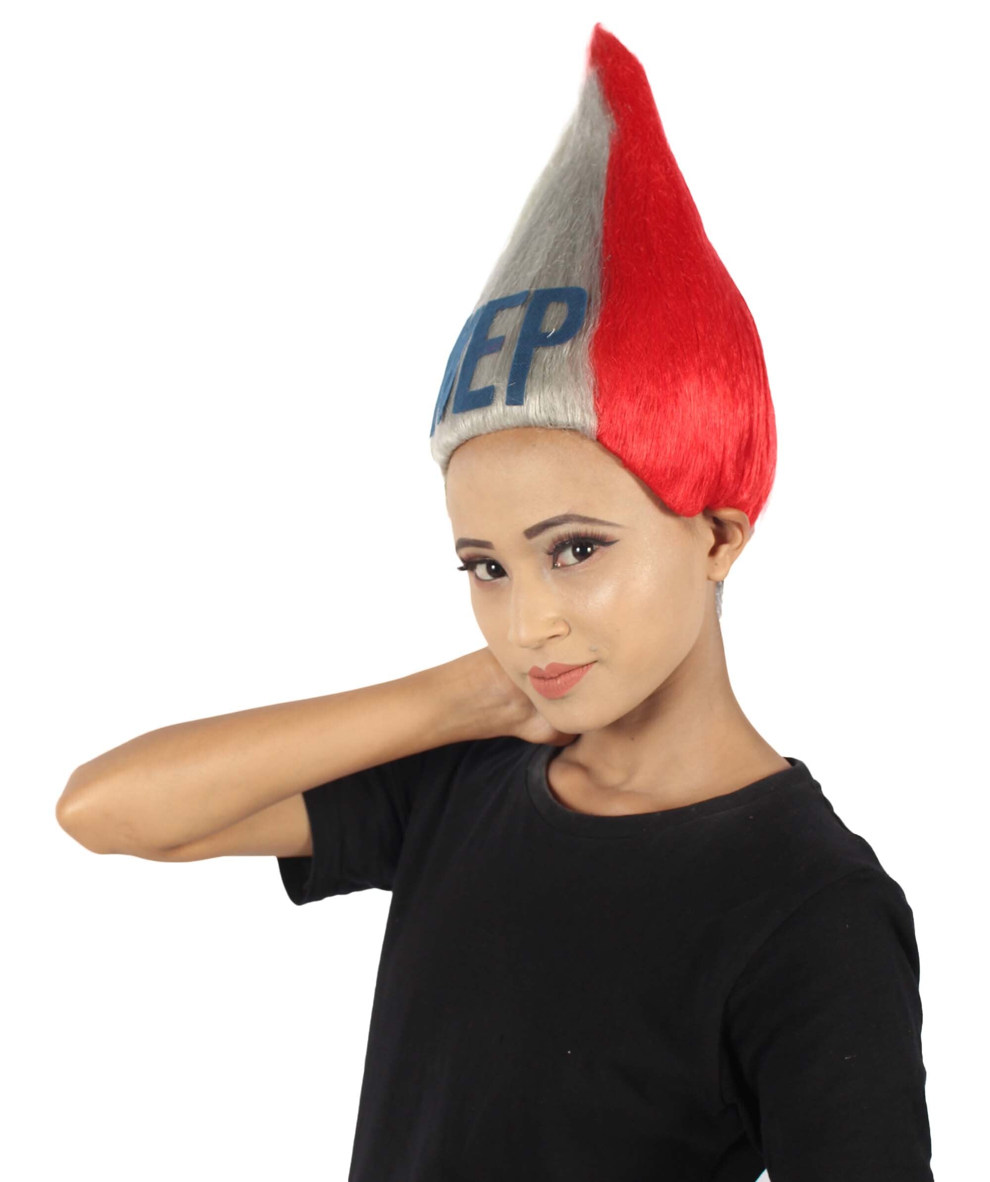 Adult Unisex Straight White and Red Troll Wig | - HalloweenPartyOnline